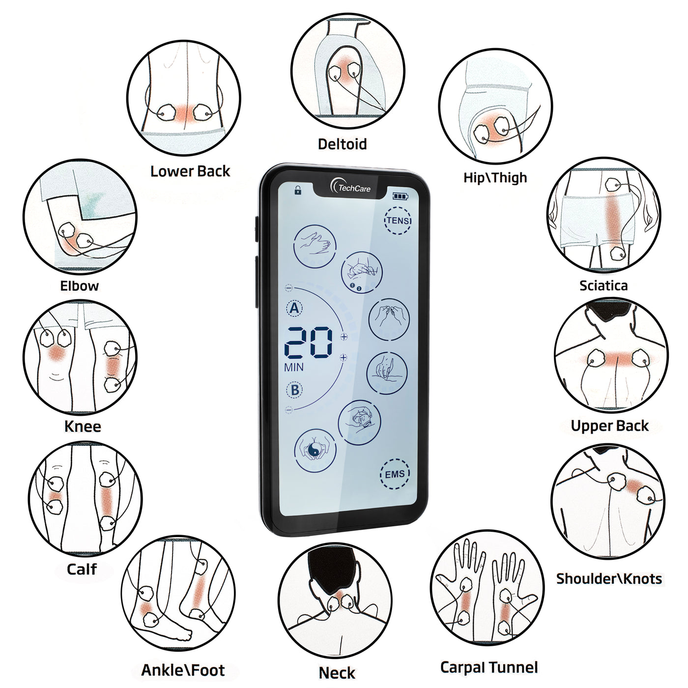 TechCare Touch X TENS Unit – Muscle Stimulator for Pain Relief, EMS De ...